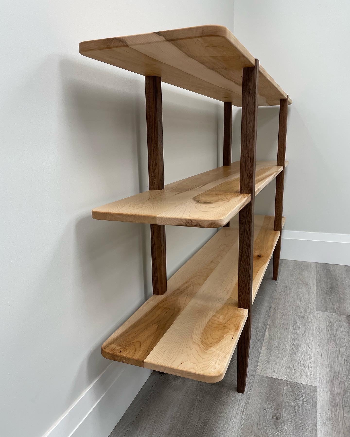 Maple and walnut solid wood modern console shelf and room divider ...